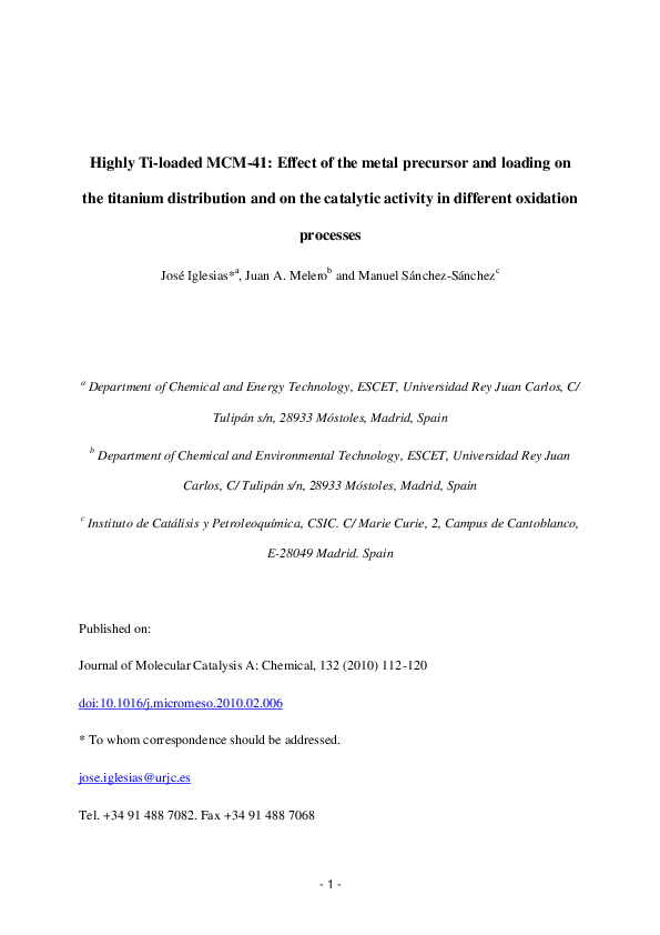 (PDF) Highly Ti-loaded MCM-41: Effect of the metal precursor and ...