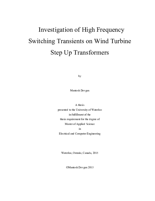 (PDF) Investigation of High Frequency Switching Transients on Wind ...