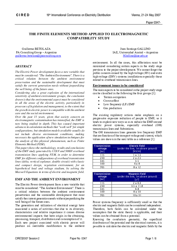 (PDF) The Finite Elements Method Applied to Electromagnetic Compatibility Study