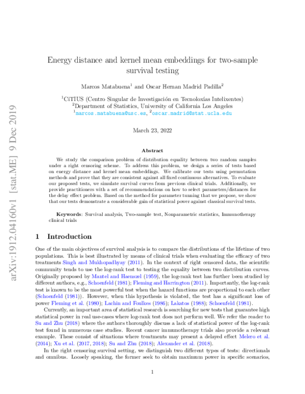 (PDF) Energy distance and kernel mean embeddings for two-sample ...