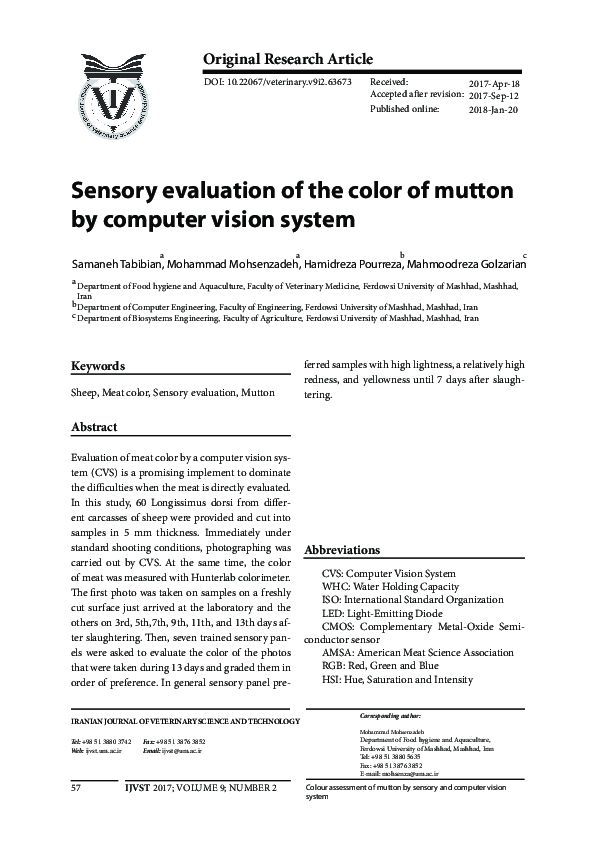 (PDF) Sensory evaluation of the color of mutton by computer vision system