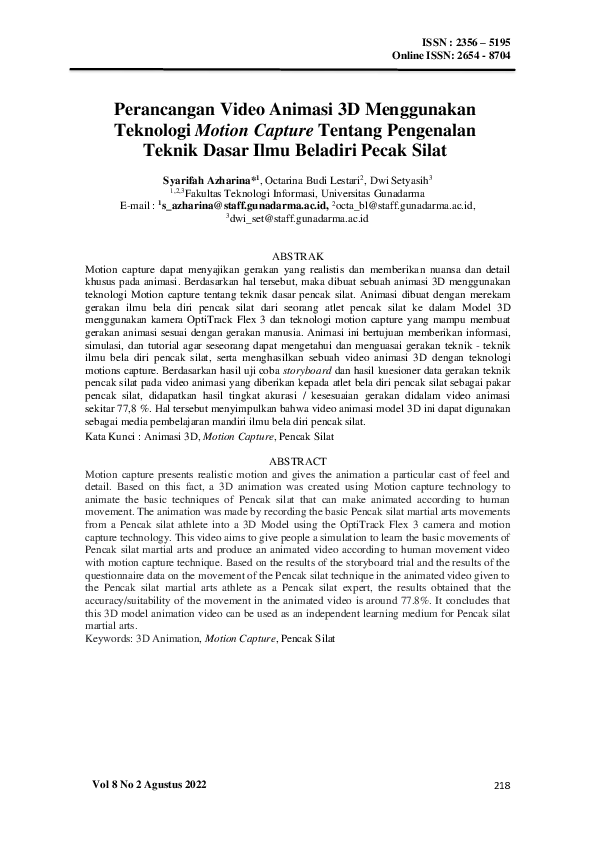 (PDF) Perancangan Video Animasi 3D Menggunakan Teknologi Motion Capture Tentang Pengenalan ...