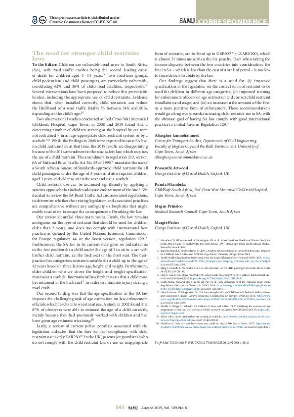 (PDF) The need for stronger child restraint laws