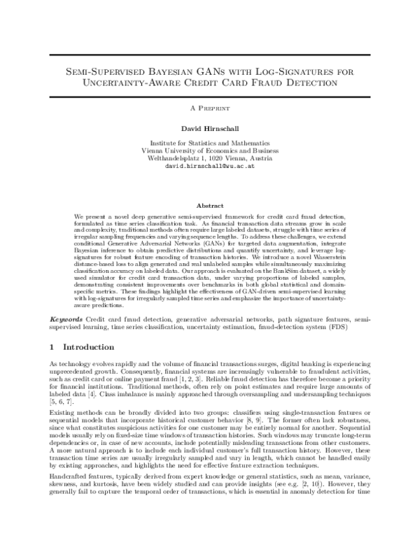 (PDF) Semi-Supervised Bayesian GANs with Log-Signatures for Uncertainty-Aware Credit Card Fraud ...