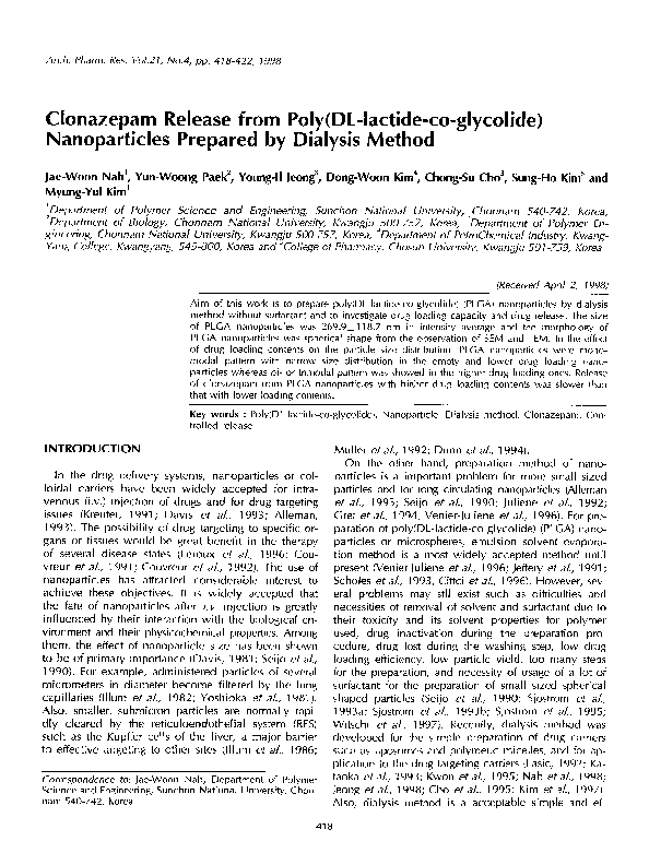 (PDF) Clonazepam release from poly(DL-lactide-co-glycolide ...
