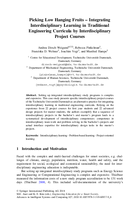 (PDF) Picking Low Hanging Fruits – Integrating Interdisciplinary ...