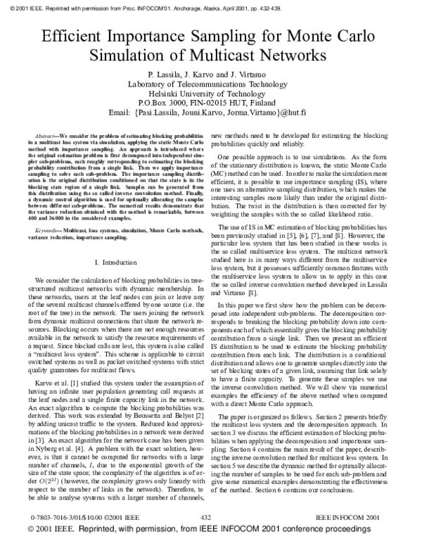 (PDF) Efficient importance sampling for Monte Carlo simulation of multicast networks