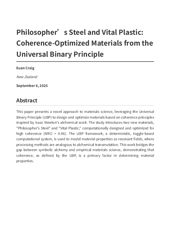 (PDF) Philosopher's Steel and Vital Plastic: Coherence-Optimized ...