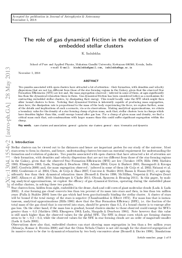 (PDF) Role of Gas Dynamical Friction in the Evolution of Embedded ...
