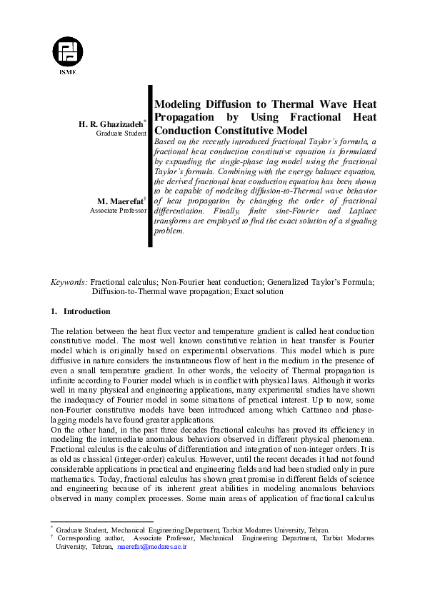 Pdf Modeling Diffusion To Thermal Wave Heat Propagation By Using