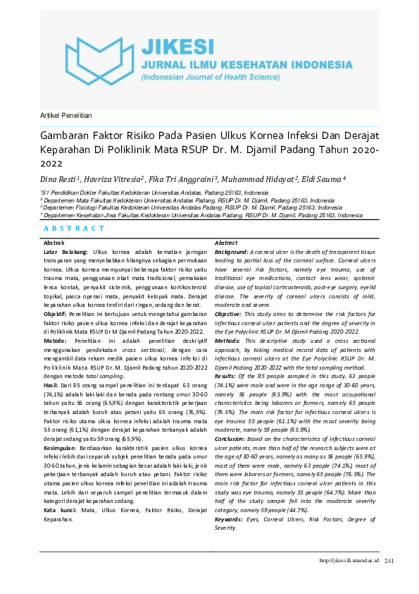 (PDF) Gambaran Faktor Risiko Pada Pasien Ulkus Kornea Infeksi Dan ...