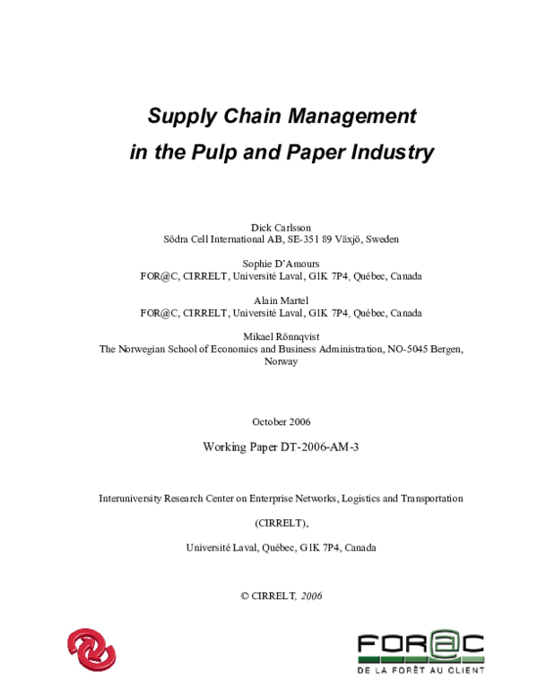 (PDF) Supply Chain Planning Models in the Pulp and Paper Industry