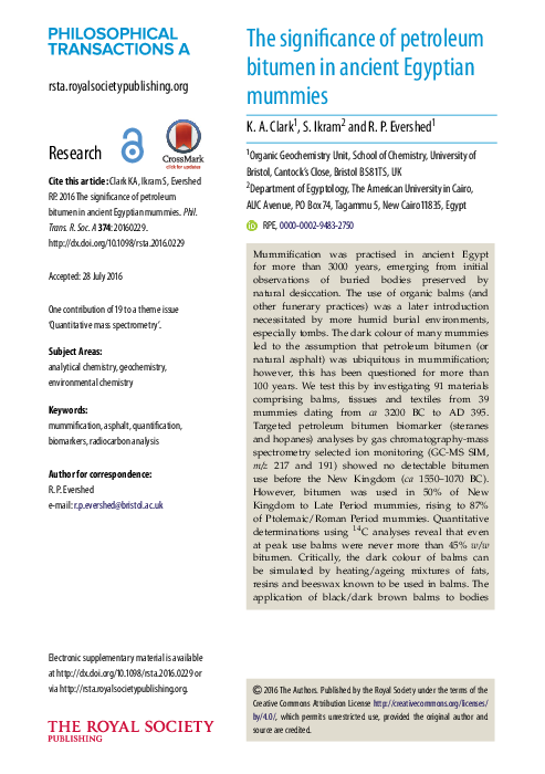(PDF) The significance of petroleum bitumen in ancient Egyptian mummies