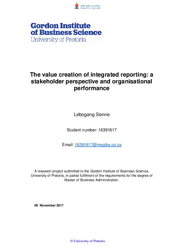 (PDF) The value creation of integrated reporting : a stakeholder ...