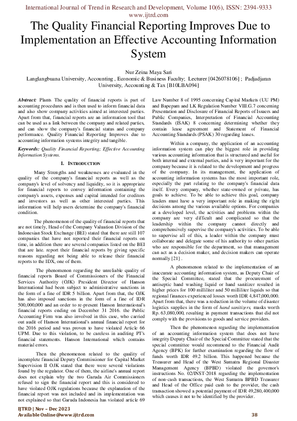 (PDF) The Quality Financial Reporting Improves Due to Implementation an ...
