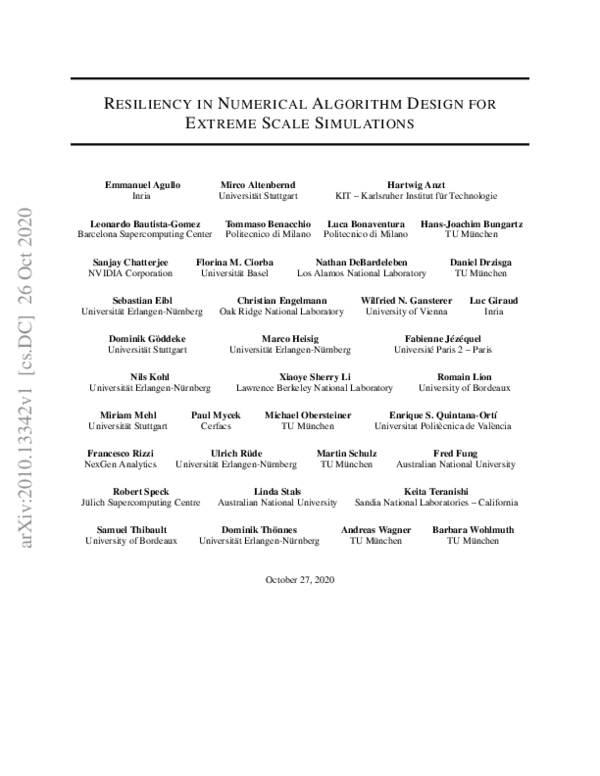 (PDF) Resiliency in numerical algorithm design for extreme scale simulations