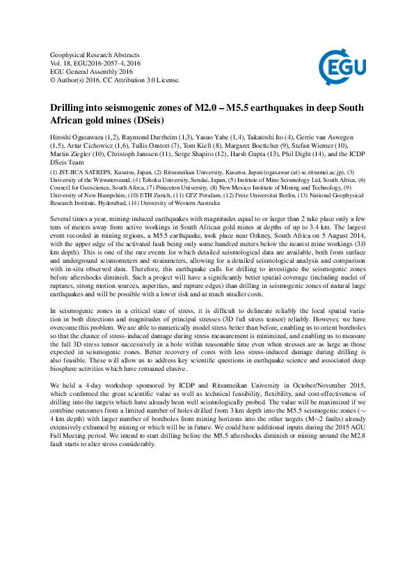 (PDF) Drilling into seismogenic zones of M2.0 - M5.5 earthquakes in ...