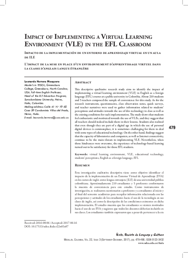 (PDF) Impact of Implementing a Virtual Learning Environment (VLE) in ...