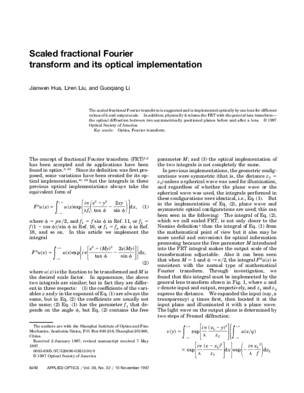 (PDF) Scaled fractional Fourier transform and its optical implementation