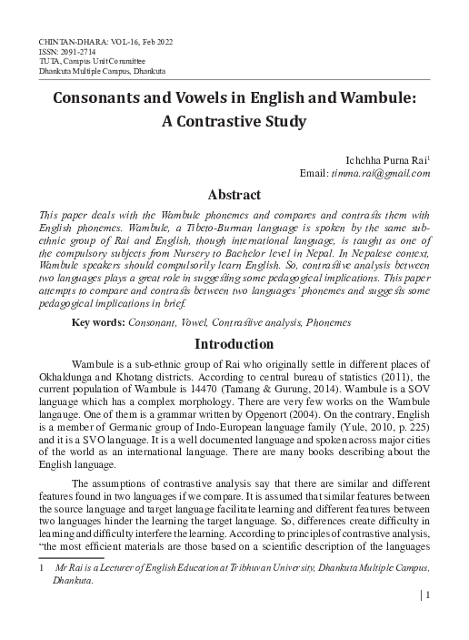 (PDF) Consonants and Vowels in English and Wambule: A Contrastive Study