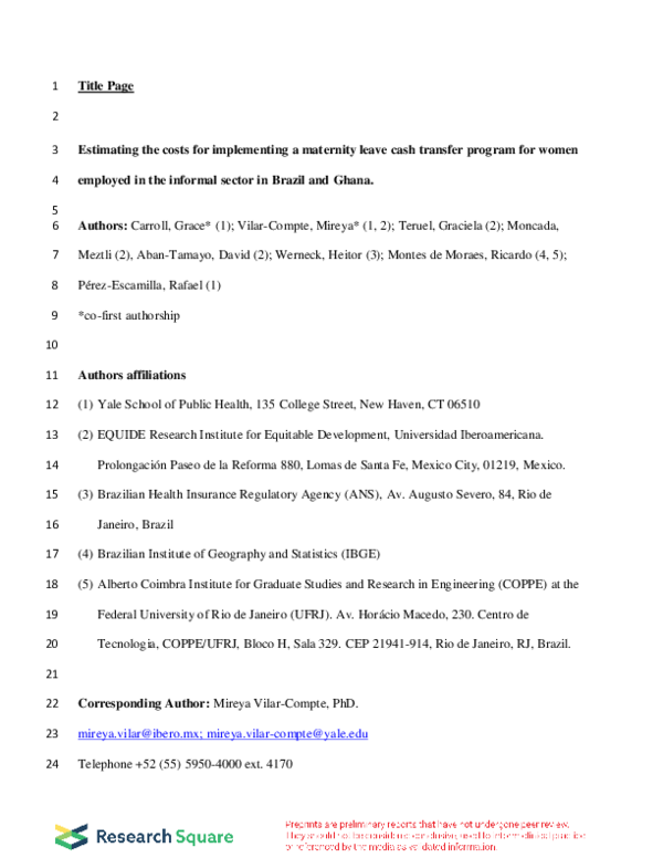 (PDF) Estimating the Costs for Implementing a Maternity Leave Cash ...