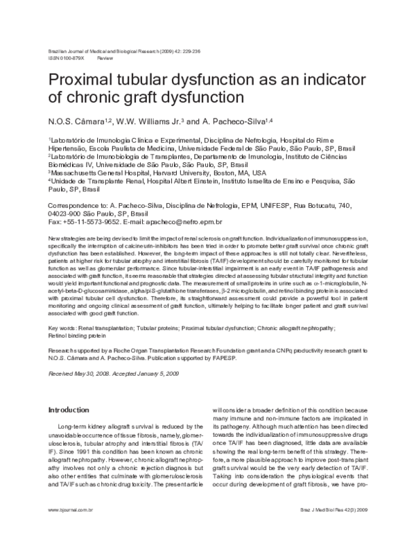 (PDF) Proximal tubular dysfunction as an indicator of chronic graft ...
