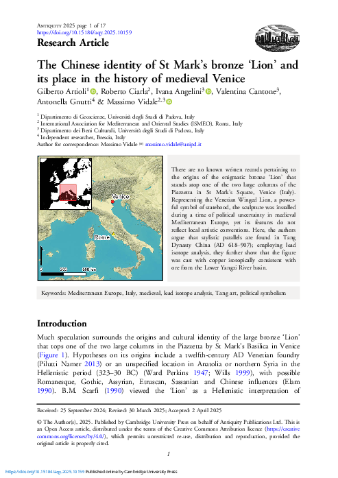 (PDF) The Chinese identity of St Mark's bronze 'Lion' and its place in ...