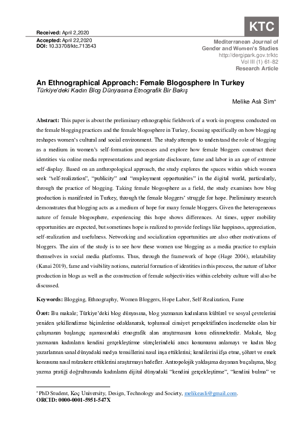(PDF) Türkiye’deki Kadın Blog Dünyasına Etnografik Bir Bakış | An ...