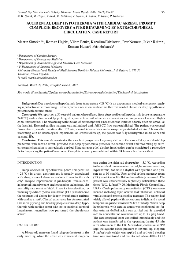 (PDF) Accidental Deep Hypothermia with Cardiac Arrest. Prompt Complete ...