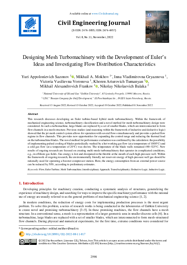 (PDF) Designing Mesh Turbomachinery with the Development of Euler’s Ideas and Investigating Flow ...
