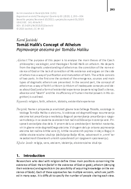 (PDF) Tomáš Halík’s Concept of Atheism
