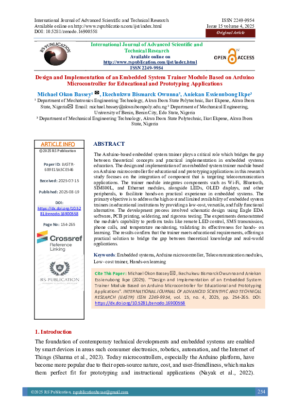 (PDF) Design and Implementation of an Embedded System Trainer Module Based on Arduino ...