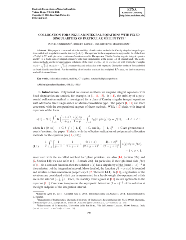 (PDF) Collocation for Singular Integral Equations with Fixed ...