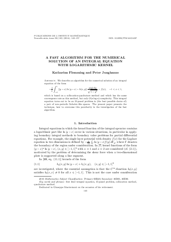 (PDF) A fast algorithm for the numerical solution of an integral ...