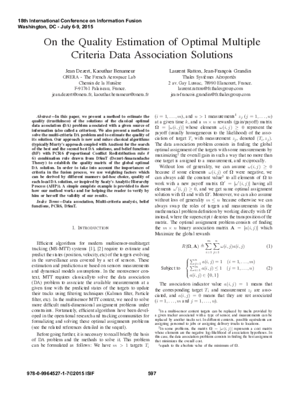 (PDF) On the quality estimation of optimal multiple criteria data ...