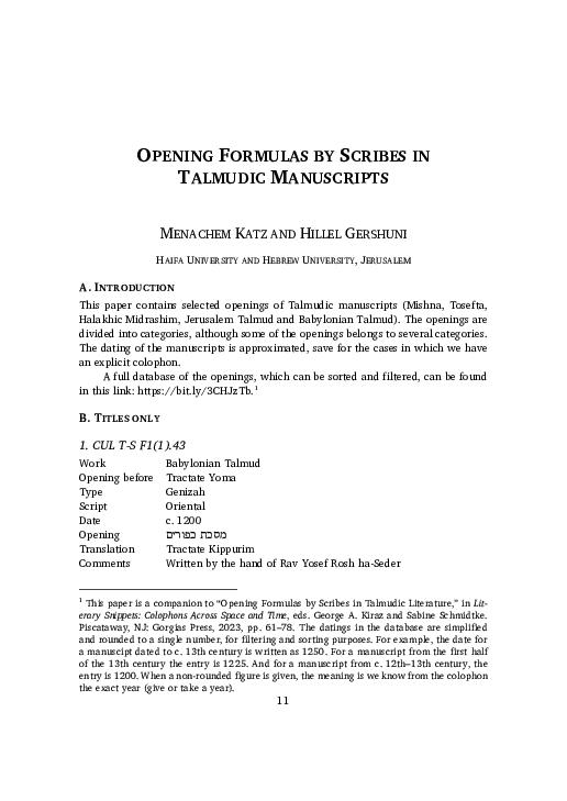 (PDF) Opening Formulas by Scribes in Talmudic Manuscripts