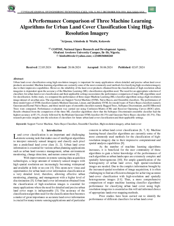 (PDF) A Performance Comparison of Three Machine Learning Algorithms for ...