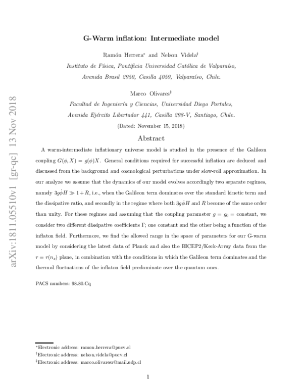 (PDF) Warm G inflation: Intermediate model