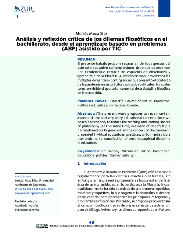 (PDF) Análisis y reflexión crítica de los dilemas filosóficos en el ...
