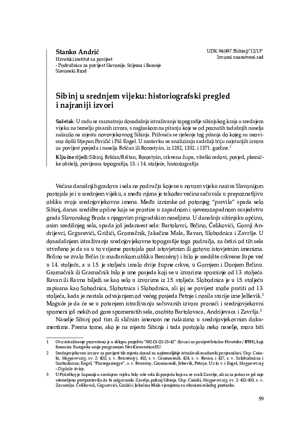(PDF) Sibinj u srednjem vijeku: historiografski pregled i najraniji ...