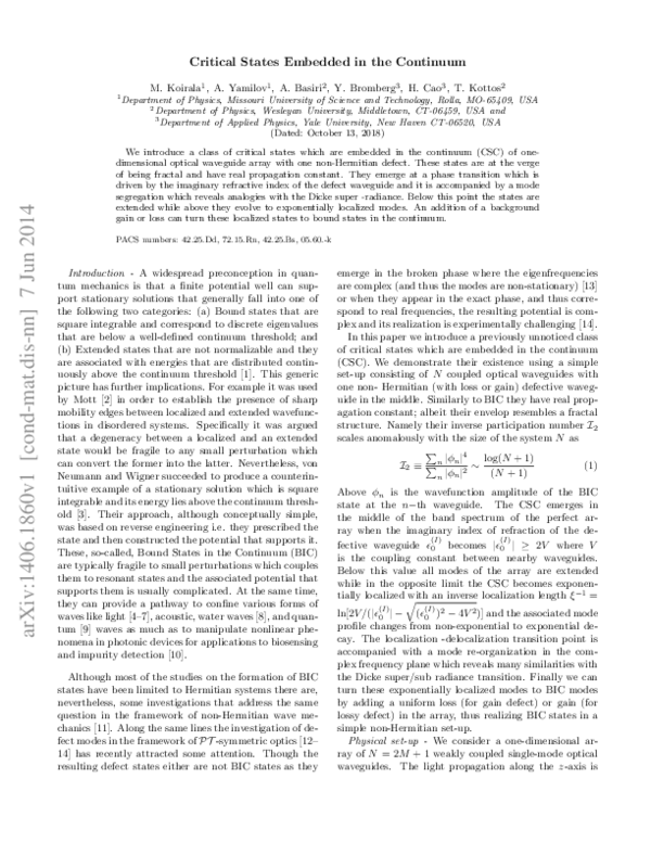 (PDF) Critical states embedded in the continuum
