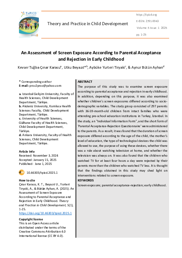 (PDF) An Assessment of Screen Exposure According to Parental Acceptance ...