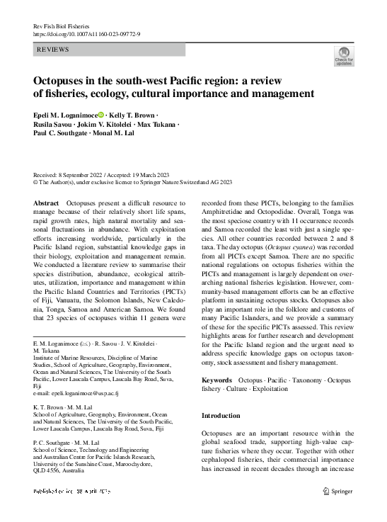 (PDF) Octopuses in the south-west Pacific region: a review of fisheries ...