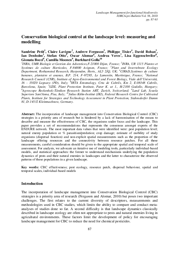 (PDF) Conservation biological control at the landscape level: measuring ...
