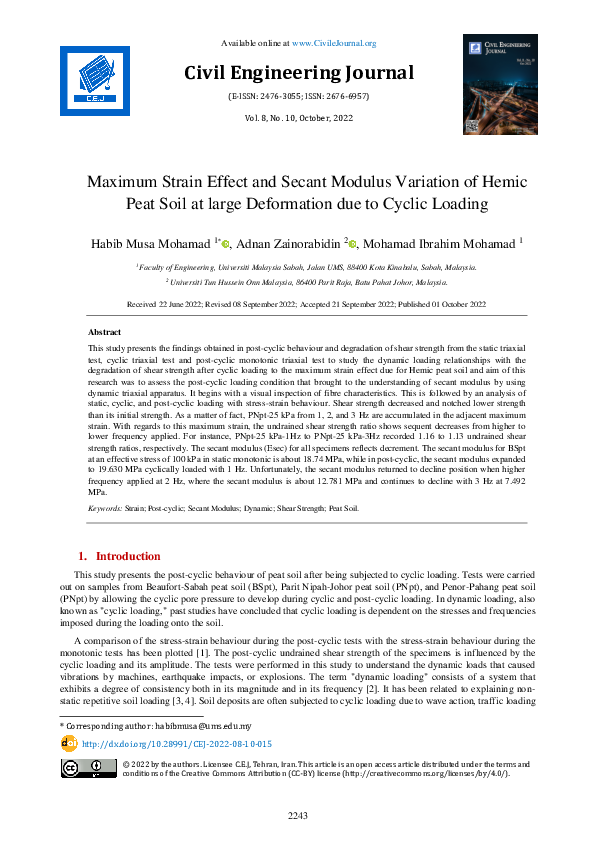 (PDF) Maximum Strain Effect and Secant Modulus Variation of Hemic Peat ...