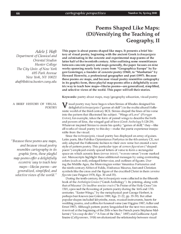 (PDF) Poems Shaped Like Maps: (Di)Versifying the Teaching of Geography, II
