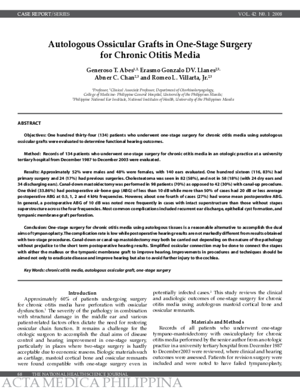 (PDF) Autologous Ossicular Grafts in One-Stage Surgery for Chronic ...