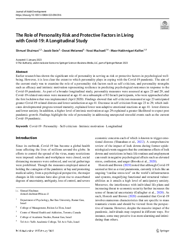 (PDF) The Role of Personality Risk and Protective Factors in Living ...