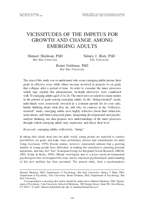 (PDF) Vicissitudes of the impetus for growth and change among emerging adults