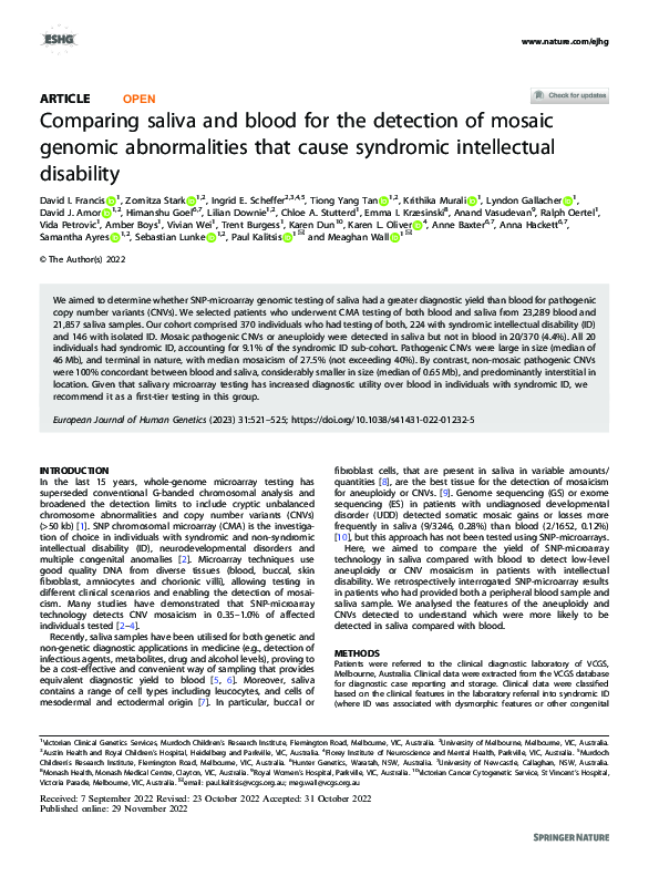 (PDF) Comparing saliva and blood for the detection of mosaic genomic ...